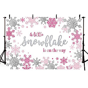 ABLIN 7x5ft Winter Snowflake Baby Shower Backdrop A Little Snowflake is On The Way Silver Pink Snowflakes Girl Baby Shower Party Decorations Photography Background Photoshoot Props