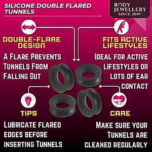 bodyjewellery 15/16 gauge 24mm Black Double Flared Tunnels Ear Plugs SI04 wholesale Lot AFQN Stretching Stretchers Piercing 4Pcs