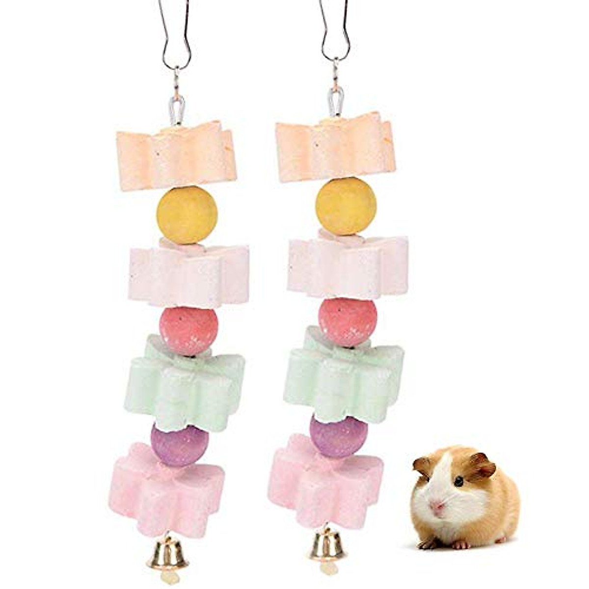 Hamiledyi Parrot Beak Trimmer Calcium Stone,Chinchilla Grinding Teeth Lava Block,Bird Beak Trim Pumice Toy,Mineral Rock Chewing Toys with Bell for Conure,Budgies,Parakeet,Hamster,Rabbit 2-Pcs