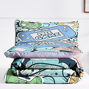 HCHUANG Gamer Comforter Set for Boys Queen Size 3 Piece Gamer Bedding Sets Video Game Bedding Sets for Kids