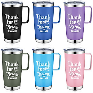 Bokon 6 Pcs Thank You Gift 20oz Stainless Steel Insulated Coffee Mug with Handle Employee Appreciation Gift Travel Tumblers Inspirational Gifts for Coworker Nurse Teacher Volunteer Social Worker Mom