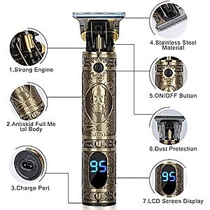T Blade Trimmer for Men Hair Clippers Professional Grooming Trimmer Kit for Men Beard Hair Trimmers Zero Gapped Cordless USB Rechargeable LED Display (Gold-1)