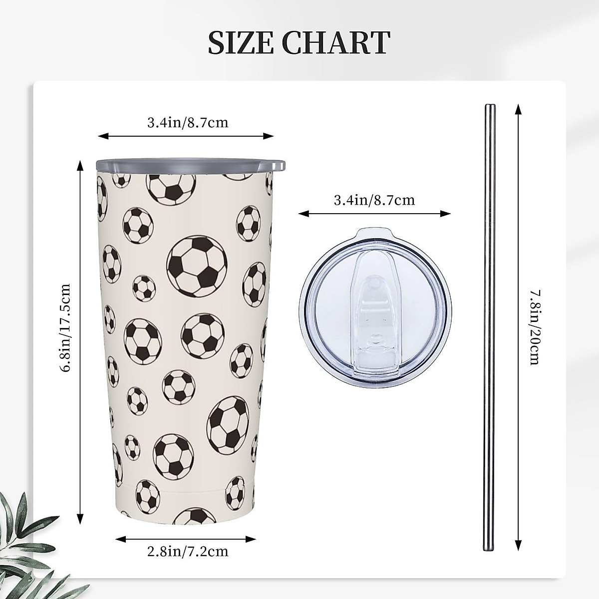 JASROTAO Soccer Balls Tumbler, Sports 20oz Stainless Steel Insulated Travel Tumbler,Travel Coffee Mug with Lid and Straw Cups Gifts for Women Men