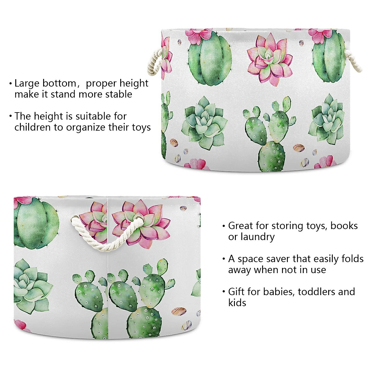 ALAZA Cacti Cactus Succulent Plants Storage Basket Gift Baskets Large Collapsible Laundry Hamper with Handle, 20x20x14 in, Multi, B06D20005