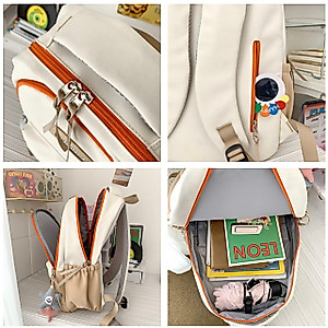 MININAI Preppy Backpack with Plushies Korean Patchwork Laptop Backpack Kawaii Casual Daypack Aesthetic College Backpack (One Size,Red)