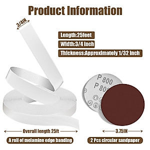 GZDUCK Melamine Edge Banding, 3/4 inch x 25ft White Edge Banding with Hot Melt Adhesive Pre-glued Cabinet Edge Banding Flexible White Veneer Edging for Plywood Furniture Table