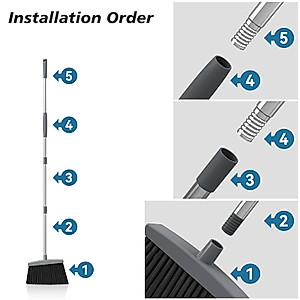 Kelamayi Heavy-Duty Broom Outdoor/Indoor Broom for Floor Cleaning with Long Handle,Large Angle Household Brooms for Home Kitchen Room Pet Hair Office Lobby – Gray