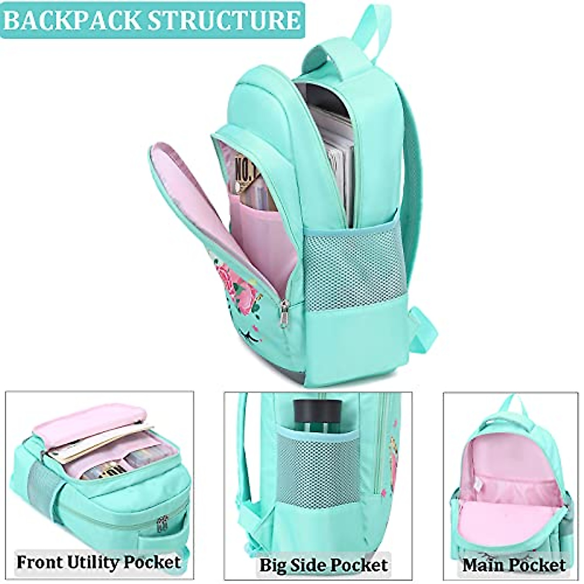 JIANYA Backpack for Girls Preschool Kindergarten Bookbag Kids School Backpack with Lunch Box Lightweight