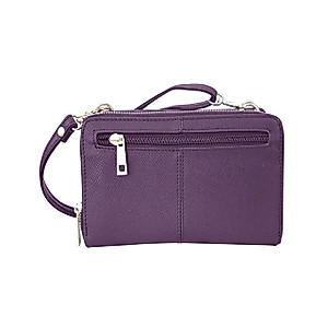 Roma Leathers Mini Leather Cross Body Purse - Premium Purple Embossed Cowhide Leather - Backside Detachable Wallet - Adjustable and Removable Shoulder Strap - Designed in USA