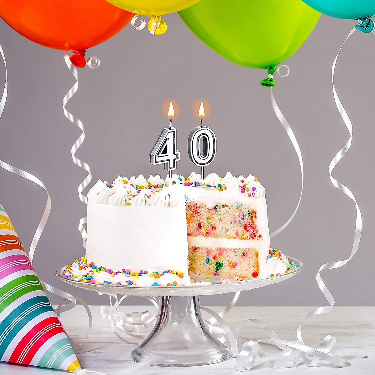 40th Birthday Candles, Number 40 Candles, Happy Birthday Cake Topper Numeral Candles Decoration for Men Women Birthday Party Wedding Decoration Anniversary Celebration Supplies Theme Party (Silver)