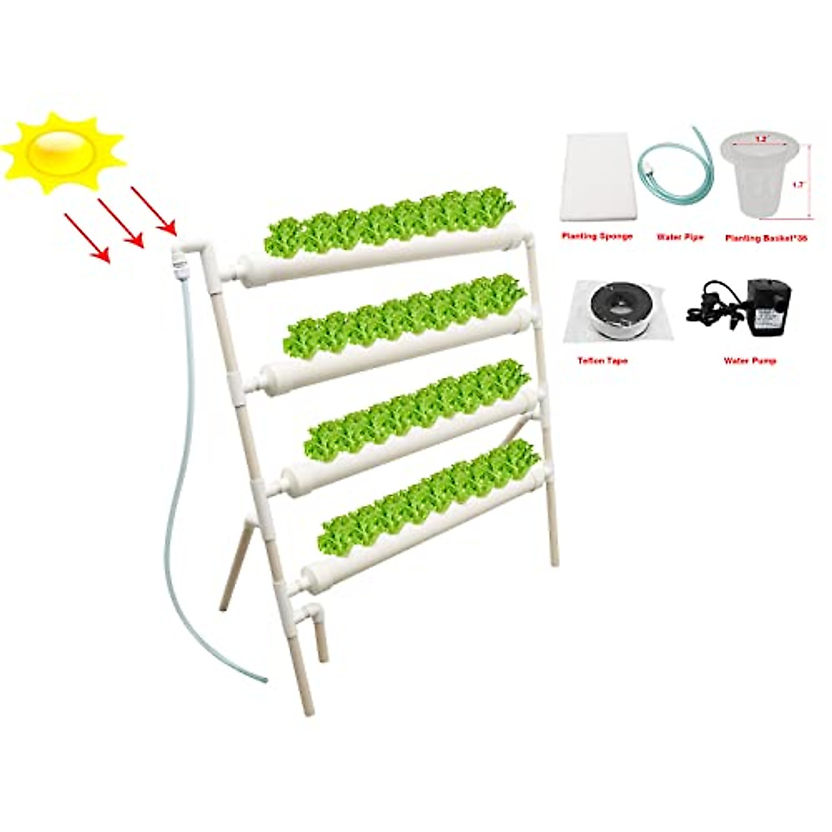 INTBUYING Hydroponic36Holes Plant Site Grow Kit Hydroponics Growing System Garden System Vegetable Ladder Style-4 Pipes 4 Layer （Outer Set Hose）
