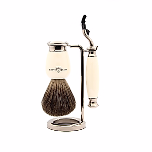 Edwin Jagger S81M587AMZ Imitation Ivory & Nickel Classic Shaving Set with Pure Badger Shaving Brush and Mach 3 Razor for Shaving Cream or Soap for Men