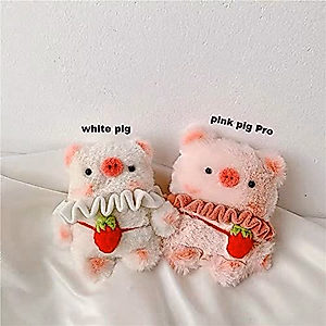 Cute Unique Creative Stylish Furry Cartoon Handmade Fur White Pig Piggy Knit Animal Plush Case Compatible with Airpods2 Aiprods Girlilsh Strawberry Headphone Stuffed Cover for Girls Women Best Gift