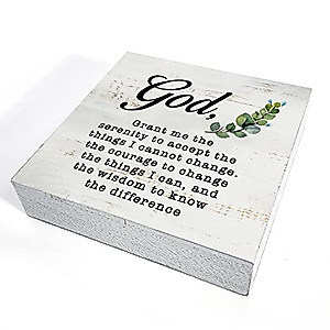 God Grant Me the Serenity to Accept Wood Box Sign Home Decor Rustic Serenity Prayer Wooden Box Sign Block Plaque for Wall Tabletop Desk Home Office Decoration 5" x 5"