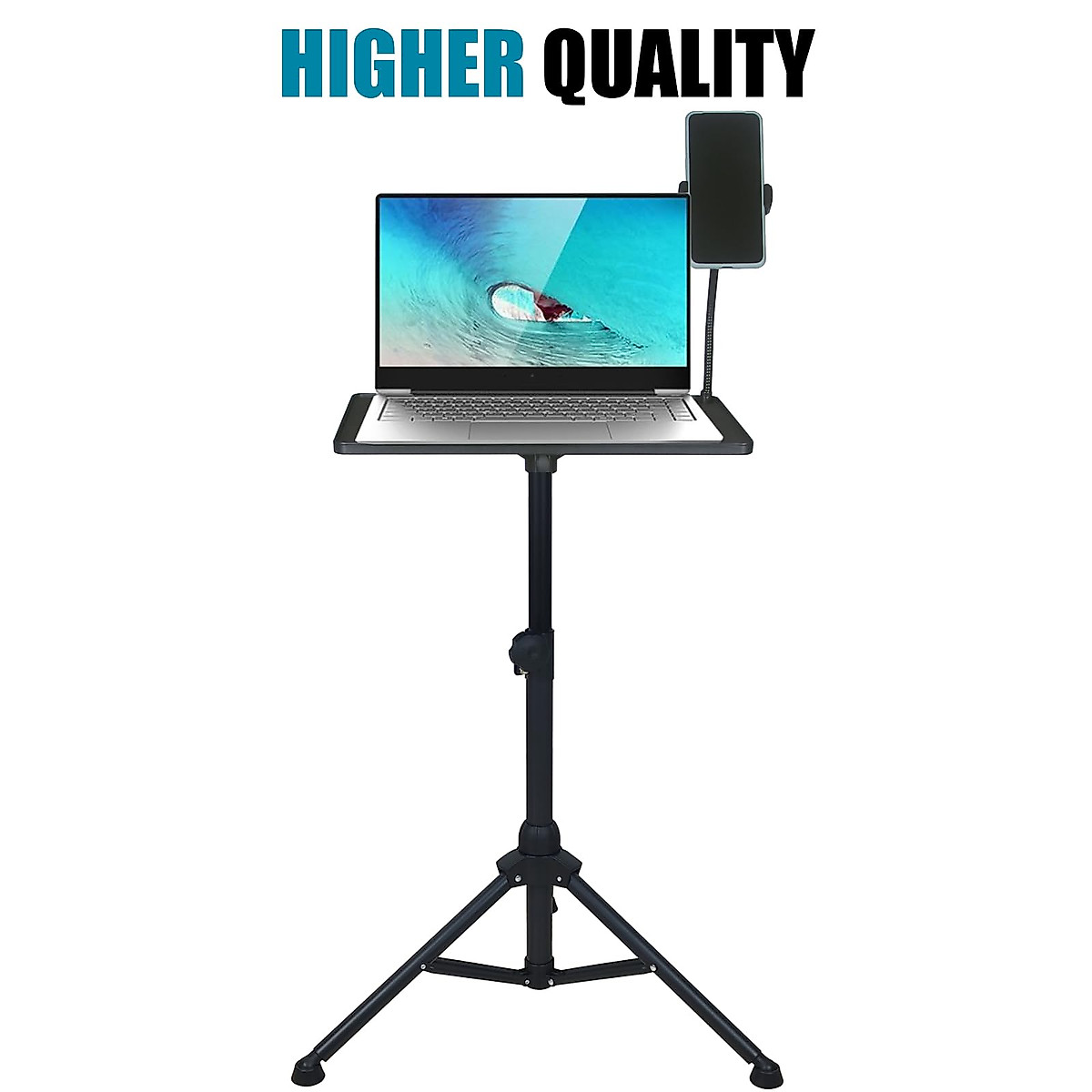 GLEAM Projector Stand Stronger Support Large Tray with Phone Clip 15.5in(L) x 11.5in(W) Height from 24in to 40in for Laptop, Projector, DJ