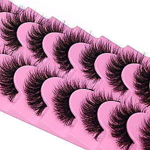 JIMIRE Mink Lashes Fluffy False Eyelashes Natural Look 15MM Wispy Fake Eyelashes Volume D Curl Russian Strip Fake Lashes Bulk 8 Pairs Pack