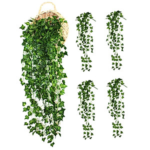 ALIERSA 4-Bunchs Outdoor Artificial Plants Hanging Ivy Garland Fake Vines Leaves Greenery Decoration for Home Wall Garden Wedding Party Bar Garland Outside Decor