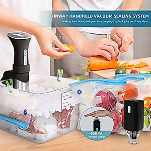 Sous Vide Bags 24PCS,FINWAY Electric Vacuum Sealer Machine & Reusable Vacuum Zipper Bags for Cooking and Food Storage,Sous Vide Vacuum Sealer with 10 Vacuum Zipper Bags,2 Cooking Clips & 5 Zip Clips Black