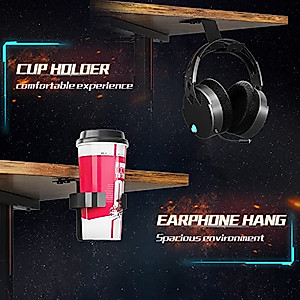 Ecoprsio L Shaped Gaming Desk Corner Desk, Home Office Computer Desk with Keyboard Tray, Large PC Gaming Desk Gamer Workstation, Computer Gaming Desk Table with Cup Holder and Headphone, Rustic Brown