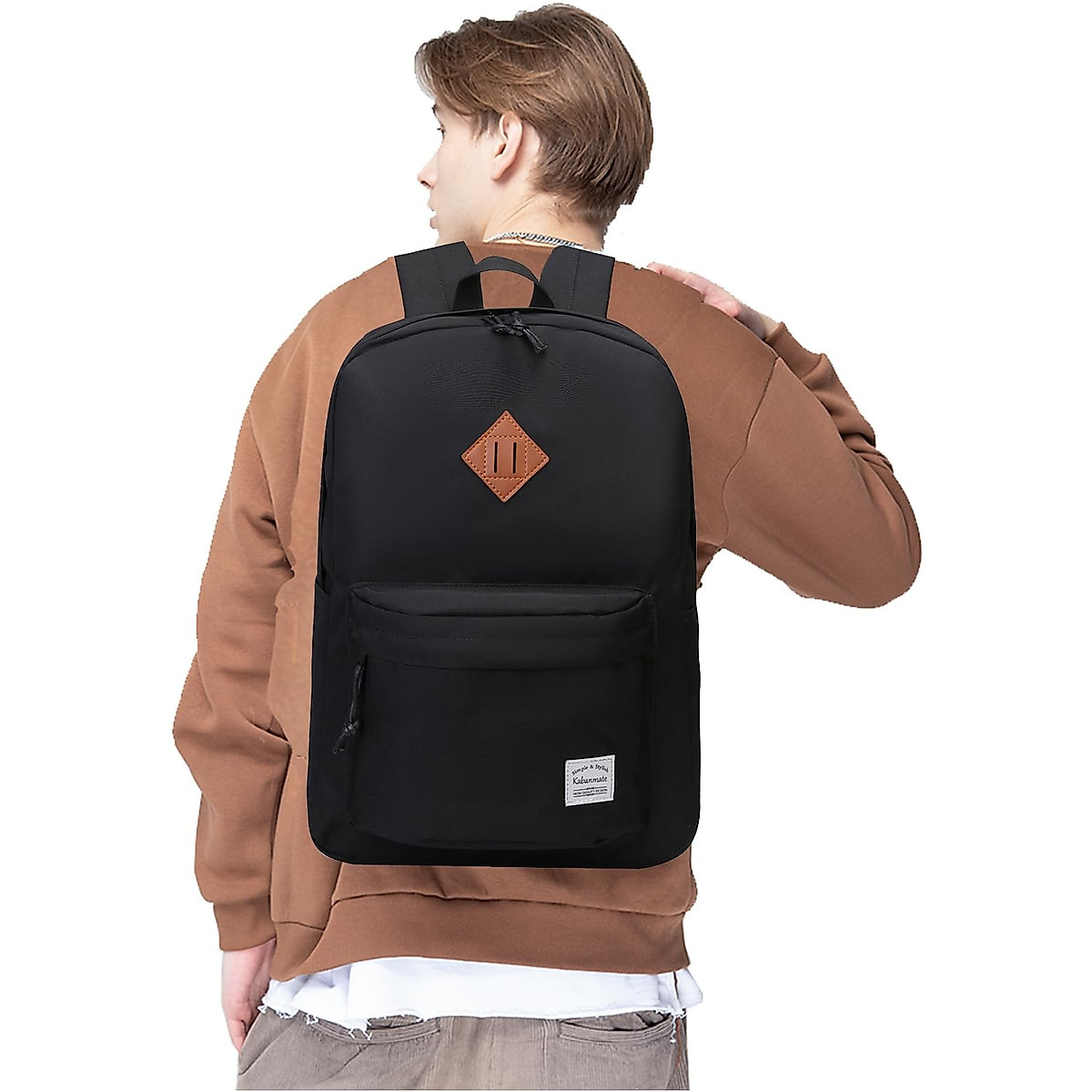 Lightweight Backpack for School, Kabanmate Large Capacity Water Resistant Classic Bookbags Casual College Daypack for Men Women Teen Girls Boys, Black