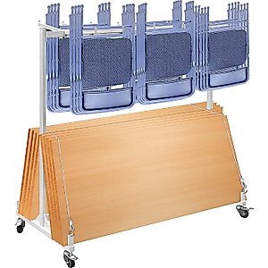 VEVOR Folding Chair and Table Cart 750lbs Capacity Combo Cart for 42 Chairs and 12 Tables Steel Frame Folding Chair Racks for Storage Swivel Wheels Folding Chair Storage with Steel Rope