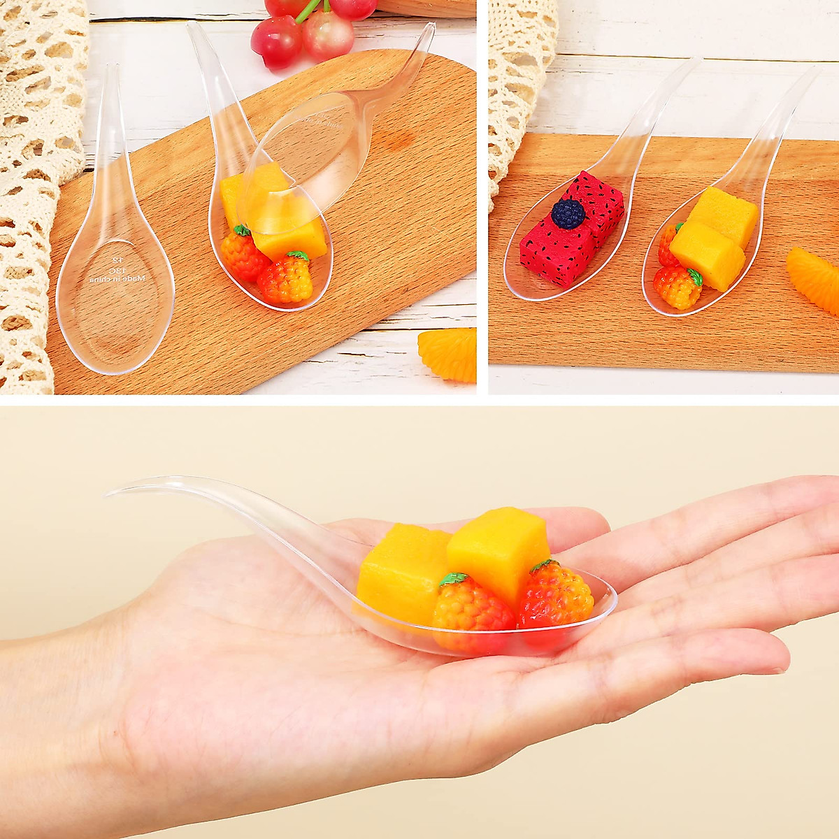 400 Pieces Tasting Mini Spoons Disposable Mini Dessert Spoons Appetizer Spoons Plastic Asian Soup Spoons Bulk Clear Serving Spoons for Desserts, Sushi, Dipping Sauces, Ice Cream