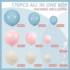 170PCS Gender Reveal Baby Shower Party Decorations Supplies Backdrop, Dusty Pink and Blue Sand White Balloons Gender Reveal Baby Shower Balloon Garland Arch Kit