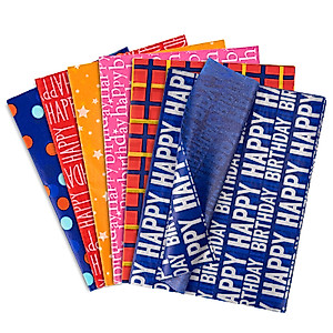 Whaline 120Pcs Happy Birthday Gift Tissue Paper 6Styles Wrapping Paper Gift Wrap Decorative Paper Colorful Craft Paper for Gift Arts Birthday Party Favor (14 x 20inch)