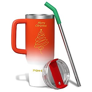FOHGEE Christmas Style 30oz Stainless Steel Tumbler with Handle - Keep Drinks Cold & Hot All Season! (Red Tree)