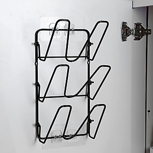 YIGII 6 Tier Pot Lid Organizer/Pot Lids Holder, 2 Pack Pot Lid Rack No Drilling Lid Rack for Cabinet Door or Wall Mounted, for Kitchen Pots And Pans Cover Storage, Black