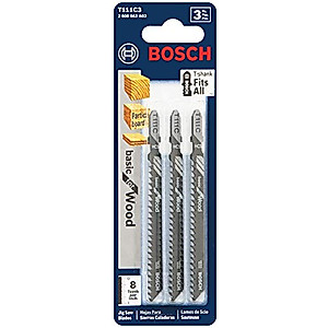 BOSCH T111C3 3-Piece 4 In. 8 TPI Basic for Wood T-Shank Jig Saw Blades