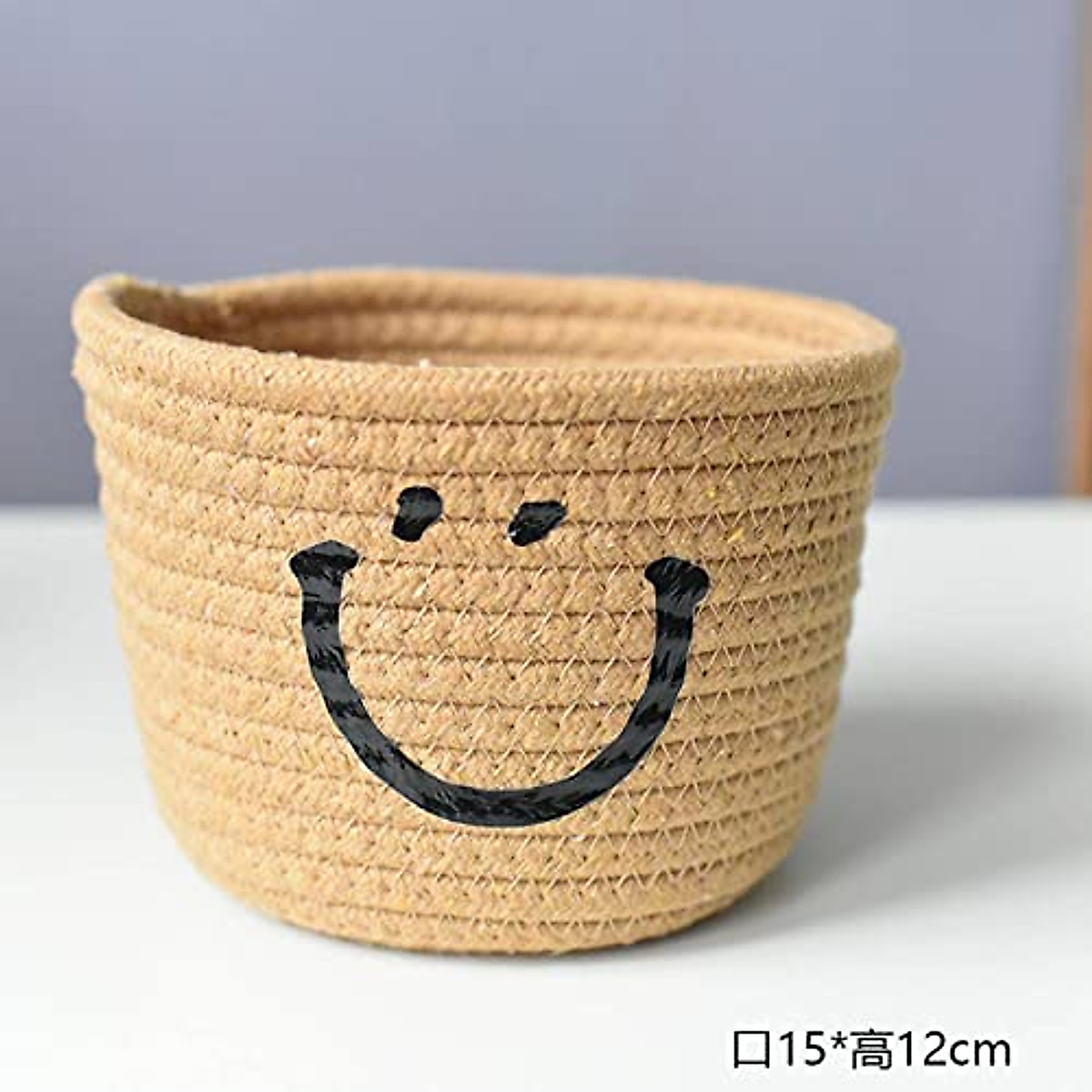 MBETA Smiley face Storage Basket Cosmetics Wall Mounted Woven Rattan Basket Storage