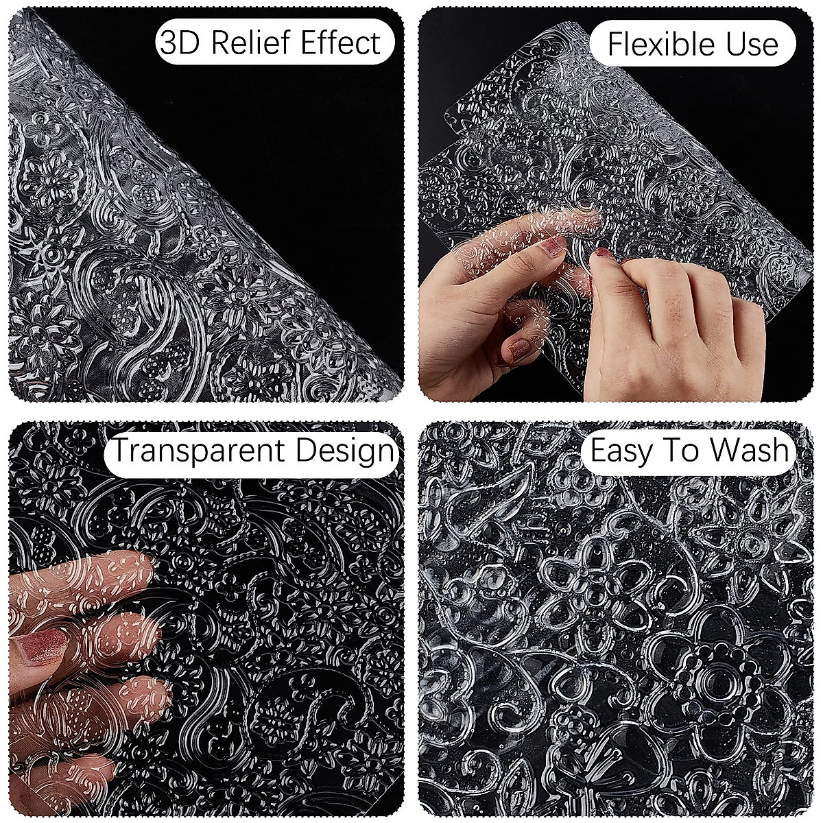 Ocmoiy 6 Pack Fondant Impression Mat, Fondant Mold Set, Embossed Retro Baroque/Paisley/Rose/Diamond/Lace Vine/Floral Vine Pattern Texture Mold for Chocolate Fondant Wedding Cake Decoration
