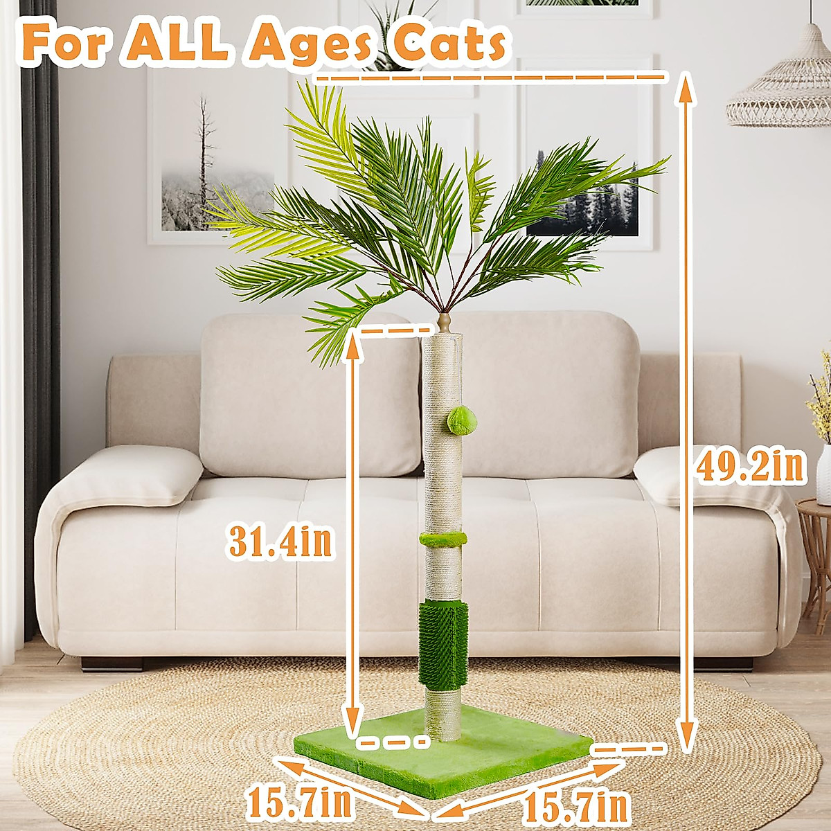 MeowHomm Cat Scratching Post, Cat Palm Tree for Indoor Cats with Natural Sisal Scratch Pole Hanging Sisal Ropes and Balls, Cute 40" Tall Cat Scratcher for Large Cat and Kittens