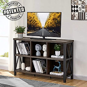 FATORRI Rustic 6 Cube Storage Organizer with Shelf, Wood and Metal Cubby Bookcase, Industrial Horizontal Bookshelf (Walnut Brown, 47 Inch)