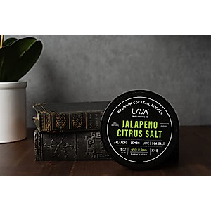 LAVA Premium Jalapeno Citrus Margarita Salt Cocktail Rimmer, All Natural Spicy Margarita Rimmer Salt, Sea Salt Rocks, Real Lime, No Silicon Dioxide, with Easy Screw-On Lid - 6oz