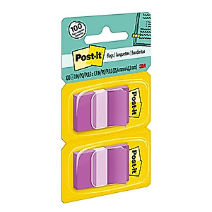 Post-it Flags, 50/Dispenser, 2 Dispensers/Pack, 1 in Wide, Purple (680-PU2)