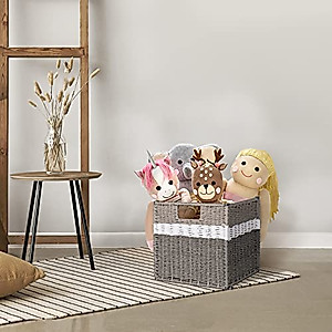 AELS Woven Baskets for Storage, Natural Hand-woven Storage Baskets for Organizing, Cubby Cubes Storage Bins for Shelves, 11" Modern Farmhouse Square Storage Cubes with Handles, Gray and White, 2 Pack