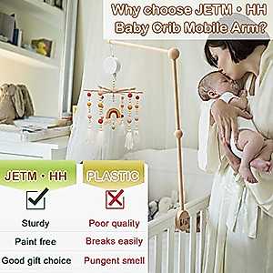 JETM·HH Baby Crib Mobile Arm Wooden Holder 30 inch Beech Hangers with Rotating Music Box Nursery Decor Attachment Safe Anti Slip Set