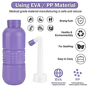 2 Pack Portable Bidet, Number-one Handheld Peri Bottle 450ml Travel Bidet Bottle Hygiene Care Extended Pipe Perineal Spray Bottle with 2 Nozzle Store Bag Dust Cap for Postpartum Care, Baby, Eldery