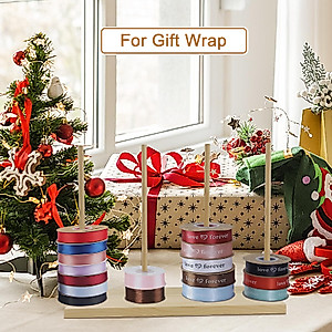 AIHSUMC Wooden Ribbon Rack Storage, 2 Pcs Ribbon Organizer Spool Holders, Washi Tape Organizer Wire Spool Stand Holder for Sewing Craft Mesh Thread Tape Wreath Crochet Roll Florist Arts Wrapping Gift