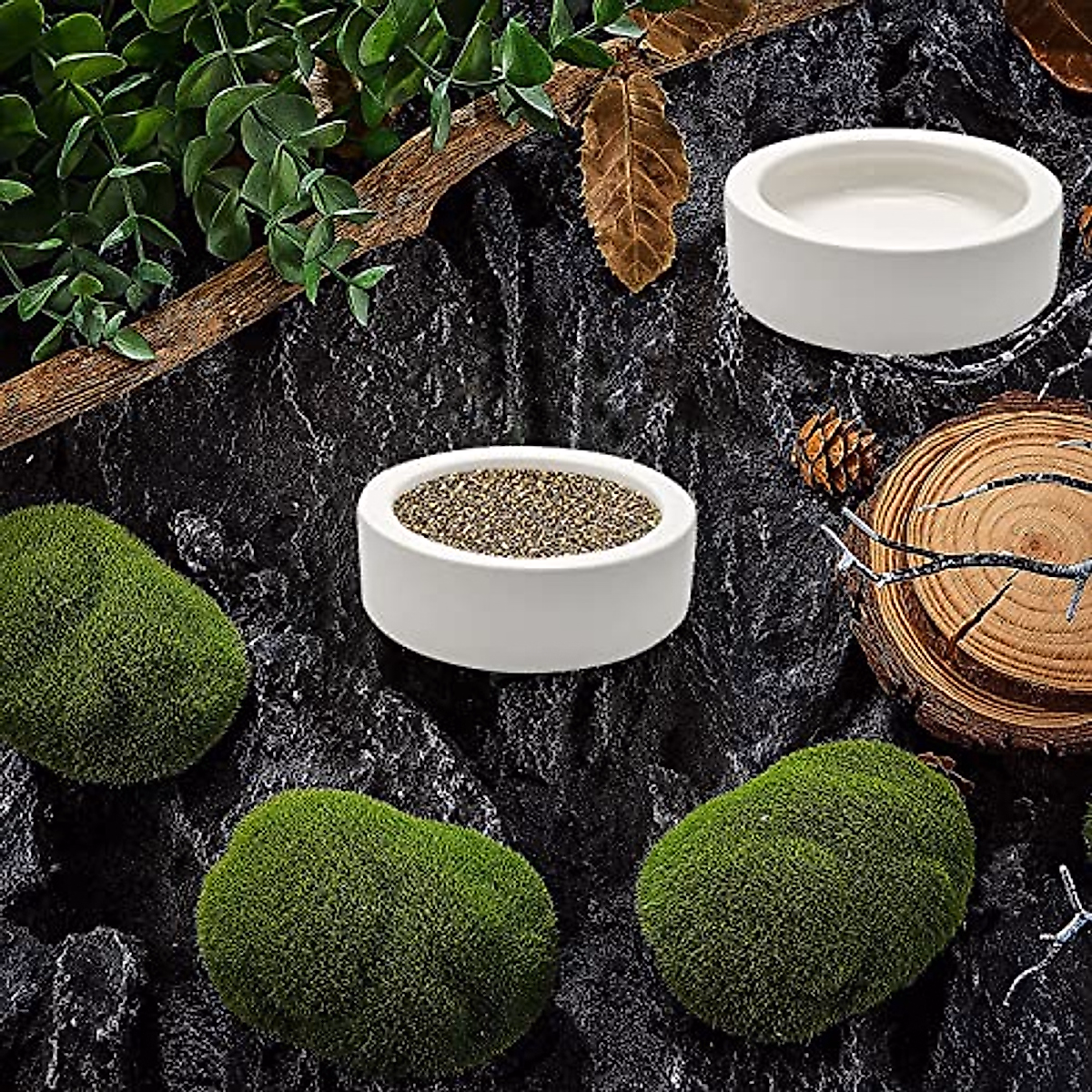 2 Pcs Reptile Food Bowl Ceramic Water Feeder Bowls Anti- Escape Mini Reptile Feeder for Lizard, Gecko etc, Round