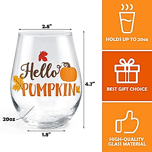 Fall Stemless Wine Glasses 20oz Happy Fall Y'all Hello Pumpkin Wine Glasses Housewarming Birthday Christmas Holiday Gifts Funny Thanksgiving Seasonal Kitchen Decor Wine Tasting Party Supplies
