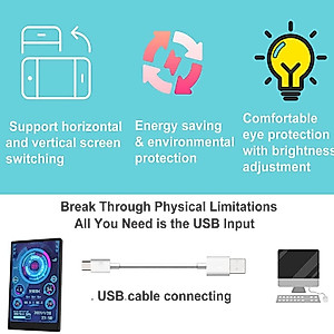 CPU Hardware Temperature Monitor, 3.5 Inch IPS USB Mini Screen CPU GPU HDD Data Display, 360° Rotation Type C Sub Screen, for Computer Case