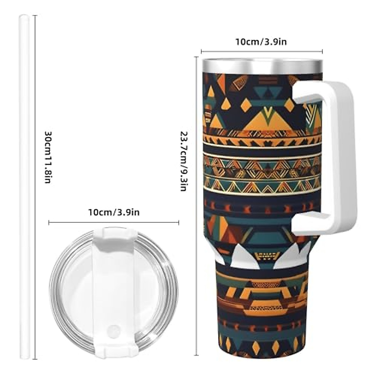 HULIBIN African Ethnic Pattern Print Double Deck Stainless Steel Travel Coffee Cup With Lid 40 Oz Ice Bully Cup