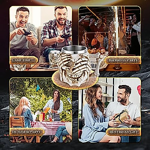 Stainless Steel Skull Mug Viking Drinking Cup Perfect Halloween Decoration and Gift for Men - Beer Stein, Tankard, Coffee Mug, and Tea Cup in One