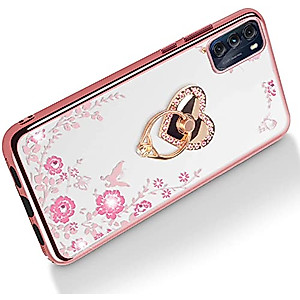B-wishy for Moto G Stylus 5G 2022 Case for Women, Glitter Crystal Butterfly Heart Floral Slim TPU Luxury Bling Cute Protective Cover with Kickstand+Strap for Stylus 5G 2022