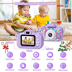 Anesky Kids Camera, Toy Camera for Kids Aged 3 4 5 6 7 8 9 10 11 12, 1080P HD Toddler Digital Video Camera, Children's Camera for Boys and Girls, Perfect Christmas & Birthday Gifts, 32GB Card - Purple