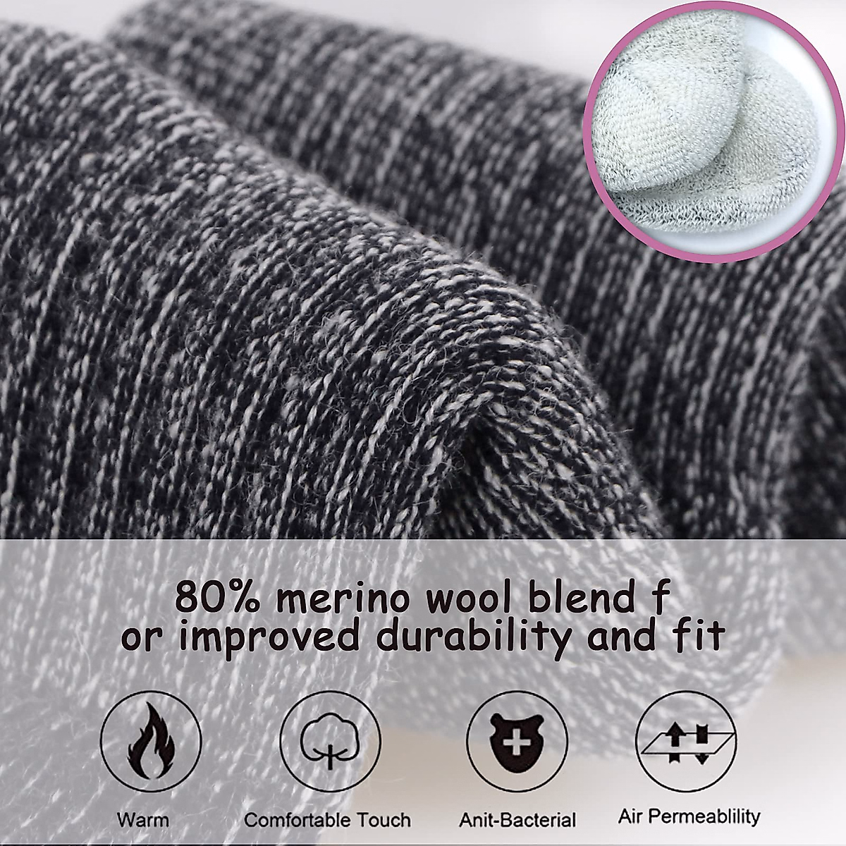 Caudblor Men's Merino Wool Hiking Socks-Thermal Warm Crew Winter Ankle Socks for Trekking,Cycling,Multi Performance,4 Pack