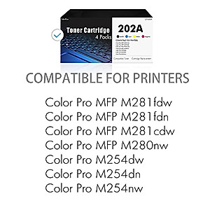202A Toner Cartridges 4 Pack: Compatible Replacement for HP 202A 202X CF500X CF500A CF501A CF502A CF503A Color Pro MFP M281fdw M254dw M281fdn M254dn M254nw M281 M254 Printer Ink